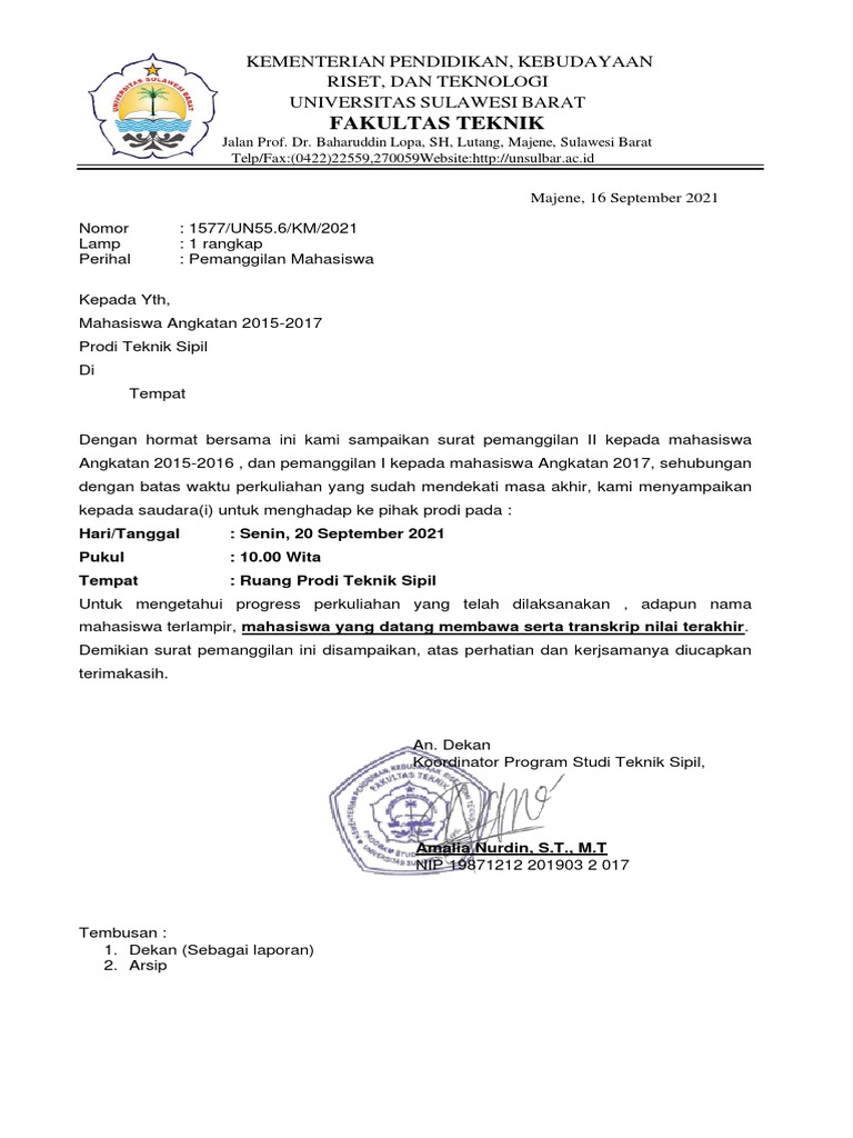 Surat Pemanggilan Mahasiswa II | PDF