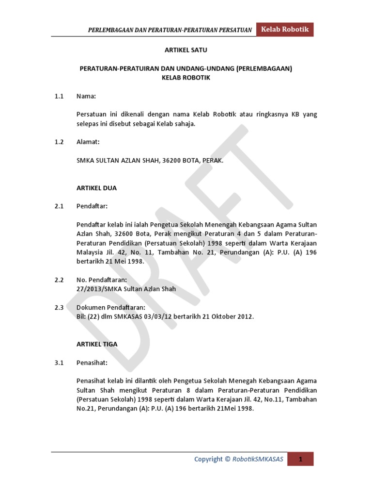 Perlembagaan Kelab Robotik | PDF