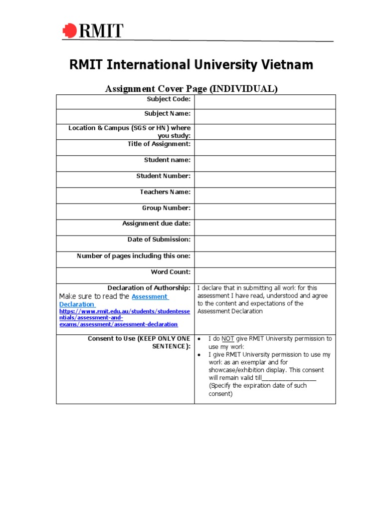 RMIT VN Cover Sheet Individual Work | PDF | Career & Growth | Art