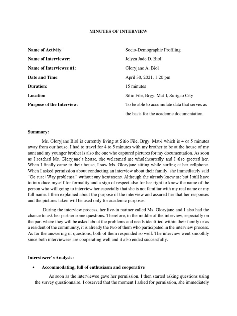 Minutes of Interview - Biol | PDF | Interview | Questionnaire