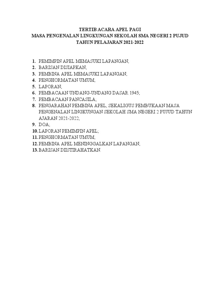 Tertib Acara Apel Pagi | PDF | Ilmu Sosial