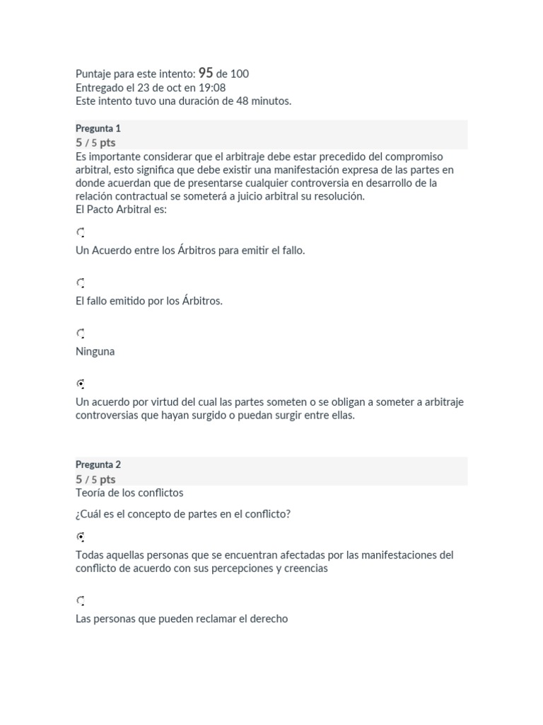 Examen Final Habilidades y Negociacion de Conflictos | PDF | Arbitraje ...