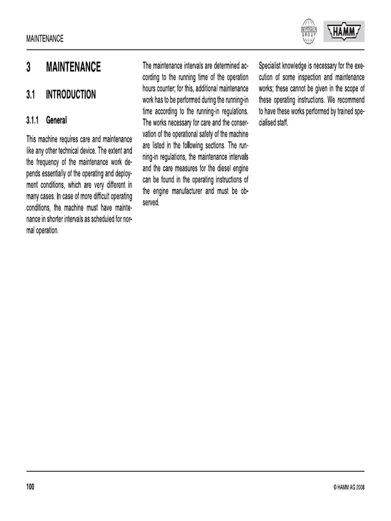 Hamm 3412 3414 Maintenance | PDF