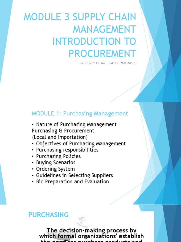Module 03 Supply Chain Management | PDF | Procurement | Supply Chain