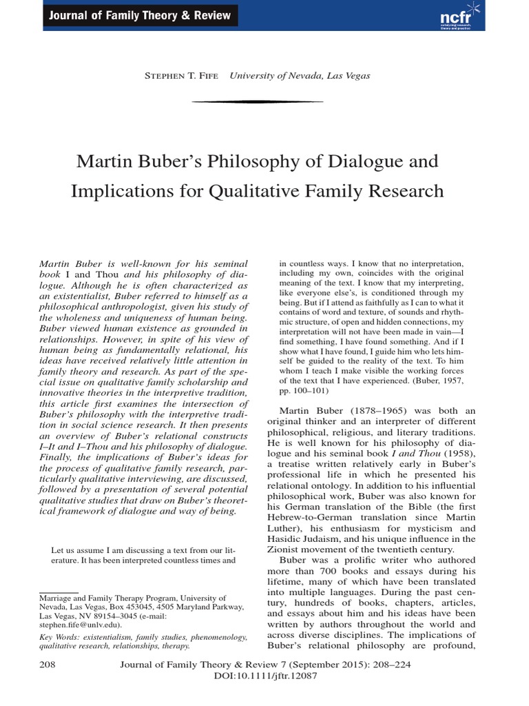 Martin Buber's Philosophy of Dialogue and Implications For Qualitative ...