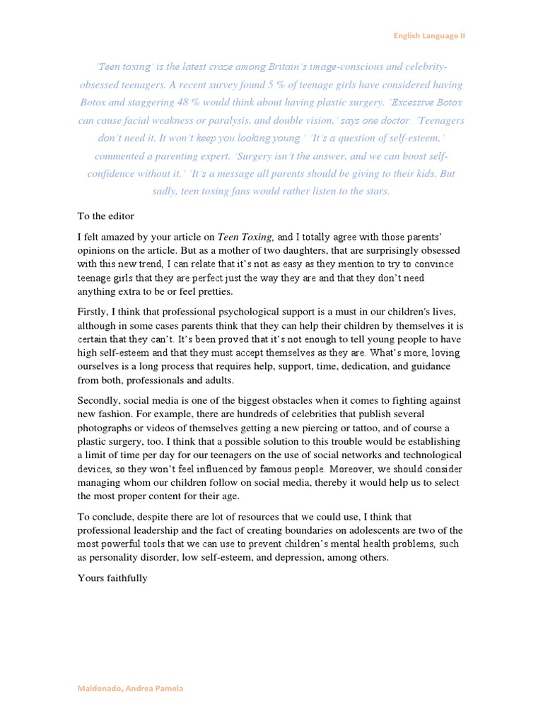 Writing A Letter To A Newspaper - Maldonado Andrea Pamela | PDF ...