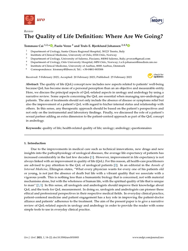 The Quality of Life Definition: Where Are We Going?: Tommaso Cai, Paolo ...