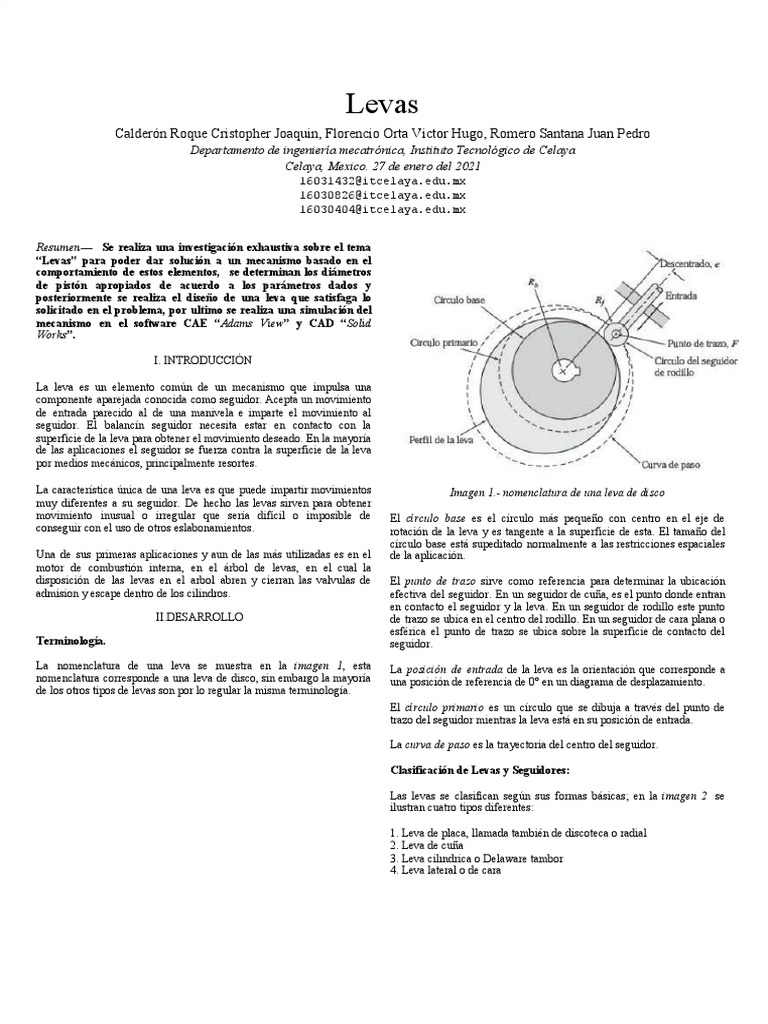 Diseño De Una Leva En Solidworks Pdf Función Matemáticas Curva