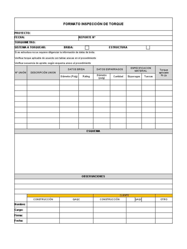 3 Formato Inspección de Torque | PDF