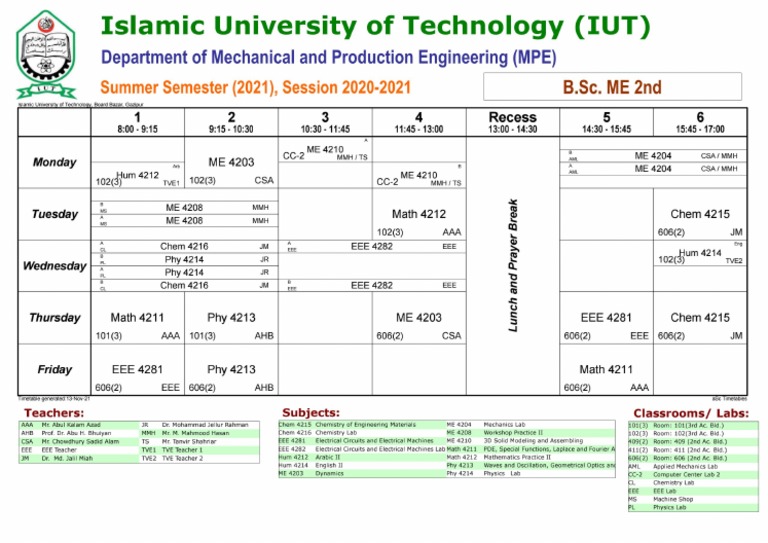 2nd Semester Class Routine | PDF