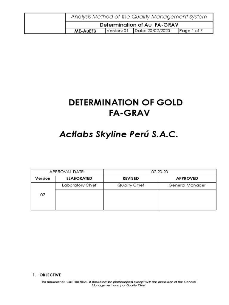 ME-AuEF3 (Determinación de Au FA-GRAV) Ver. 01 | PDF | Metallurgical ...