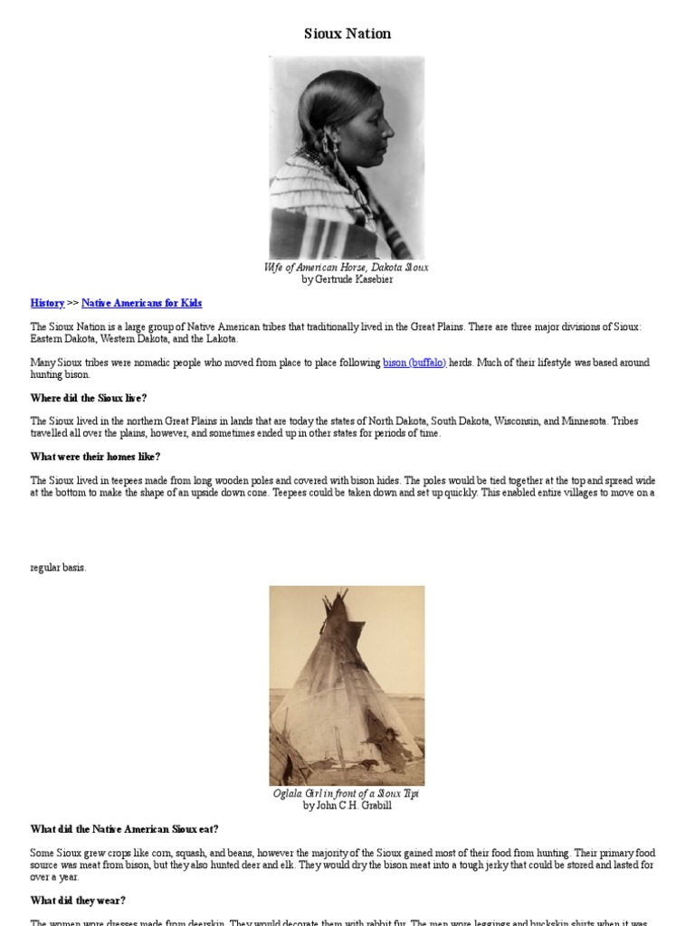 Facts About the Sioux Nation for Kids | PDF | Sioux | Lakota People