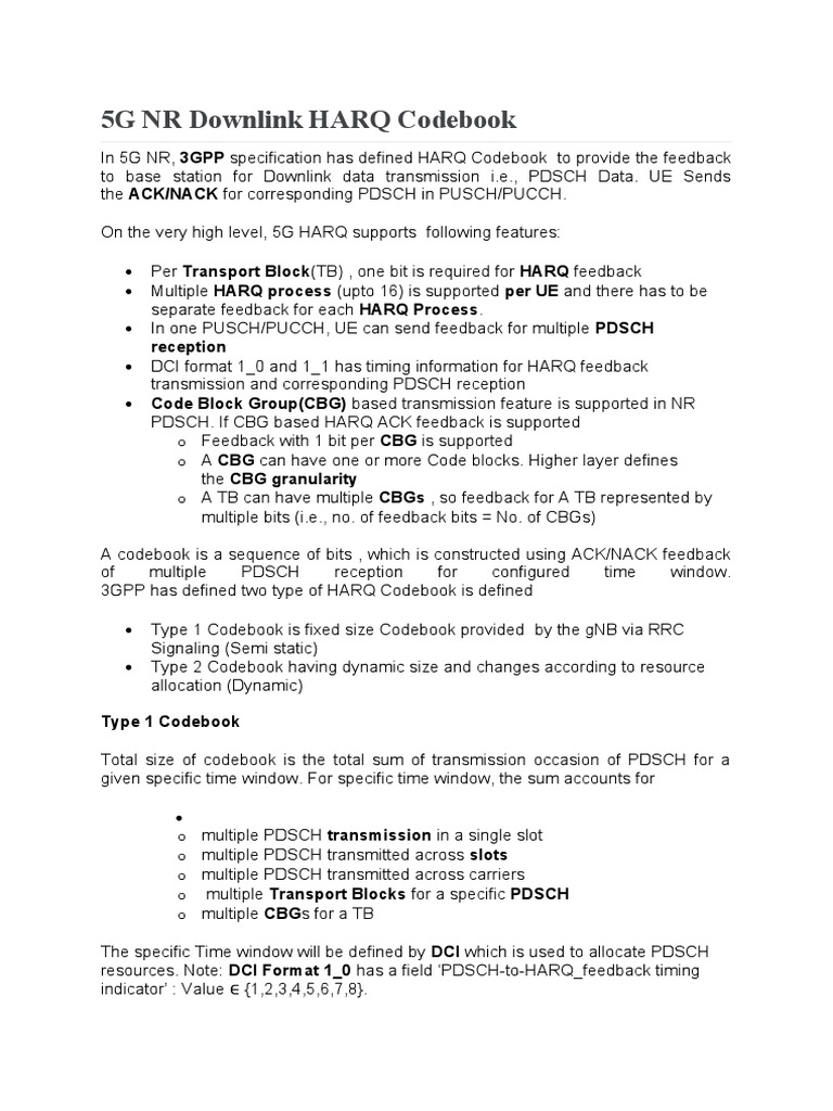 5G NR Downlink HARQ Codebook | PDF | Transmission Control Protocol | Bit
