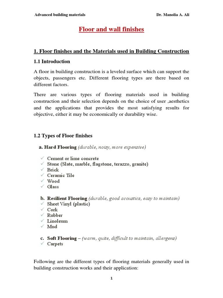 Floor Finishes and The Materials Used in Building Construction | PDF ...