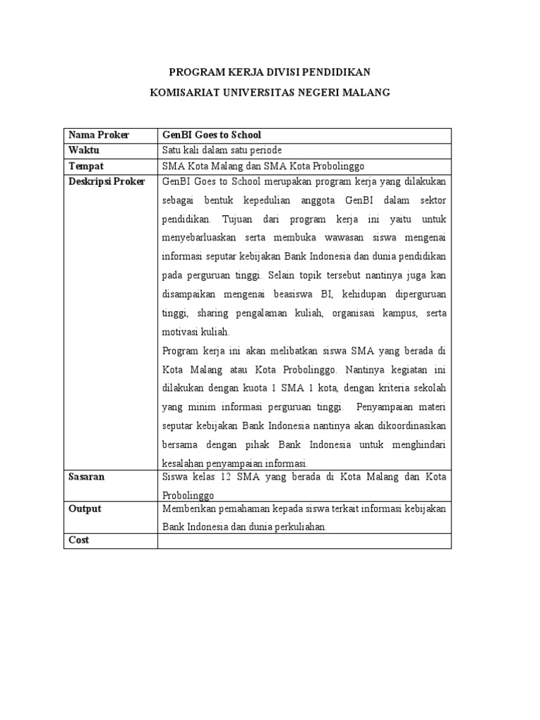 Proker Div Pendidikan UM-1 | PDF