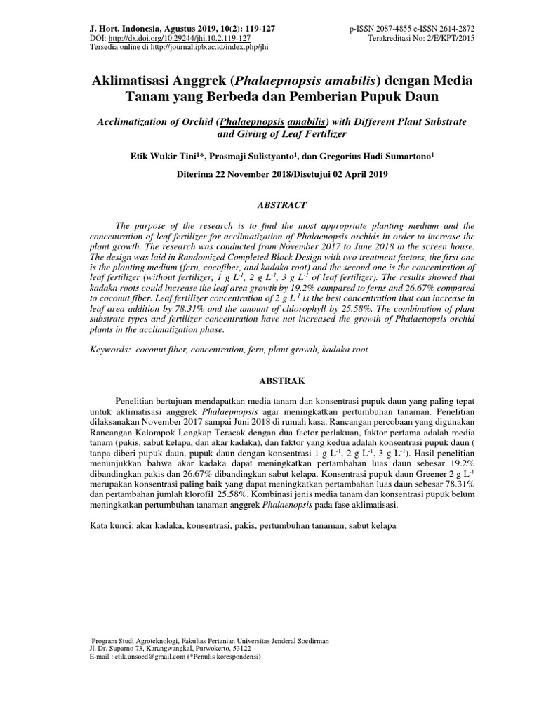 Aklimatisasi Anggrek (Phalaepnopsis Amabilis) Dengan Media Tanam Yang ...