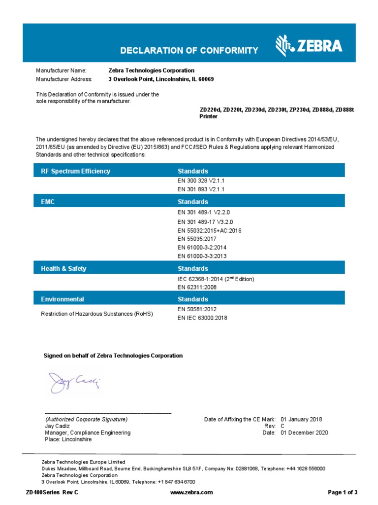 Zd220 Zd230 Zp230 Zd888 Series Eu Doc Revc | PDF | Electrical ...