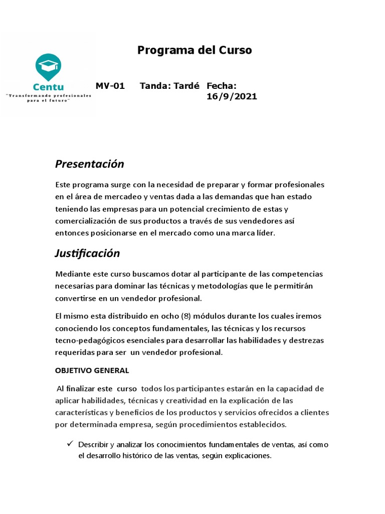 Programa Del Curso | PDF | Marketing | Aprendizaje