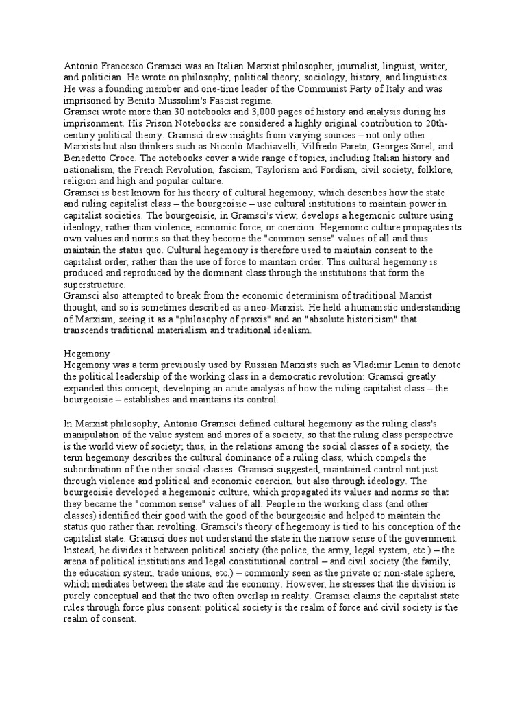 Antonio Francesco Gramsci | PDF | Antonio Gramsci | Sociological Theories
