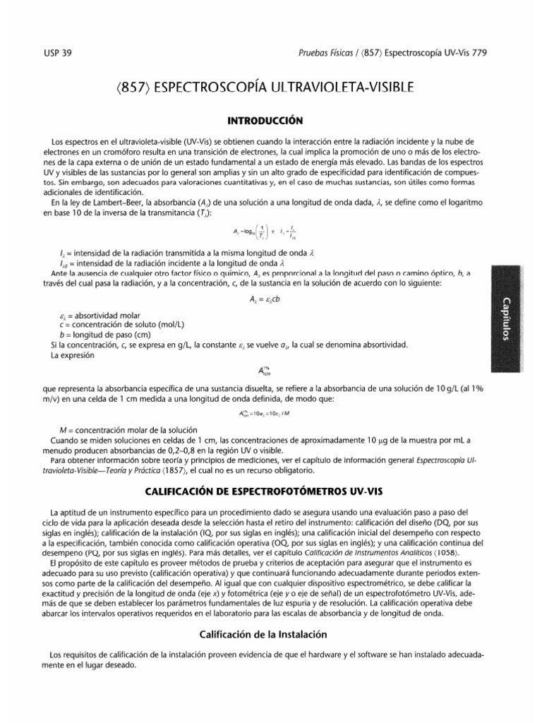 USP - 857 Espectroscopía Ultravioleta - Visible | PDF