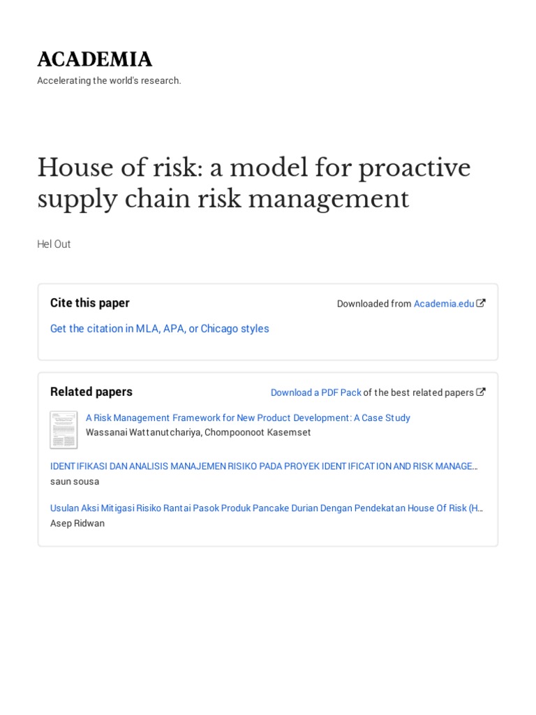 House of Risk: A Model For Proactive Supply Chain Risk Management | PDF ...
