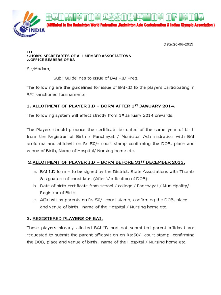 Guidlines For Issuing of BAI ID | PDF