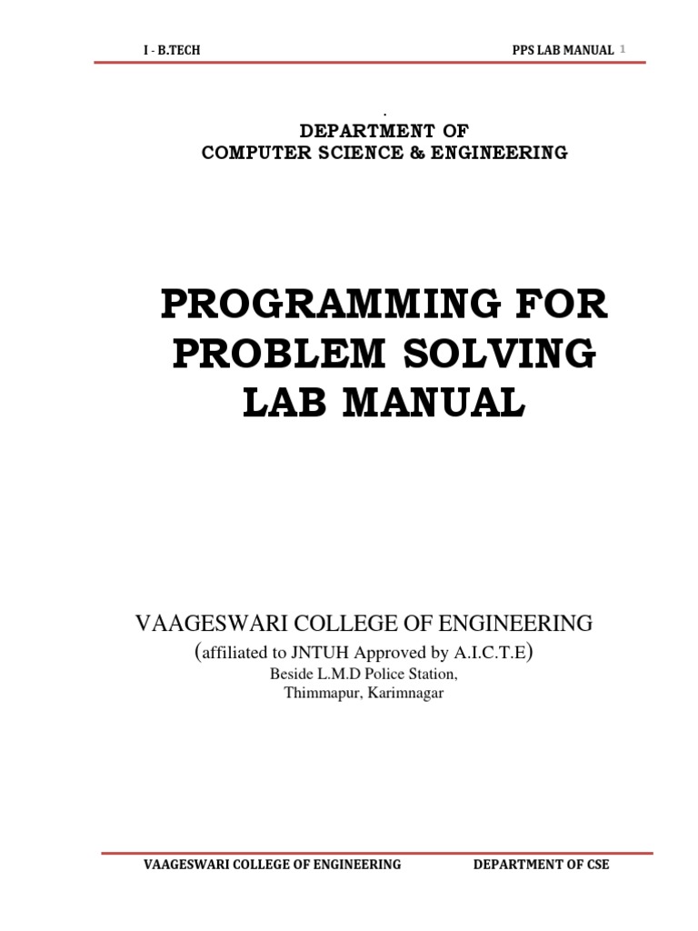 Programming For Problem Solving Lab Manual: Vaageswari College of Engineering | PDF | Algorithms ...
