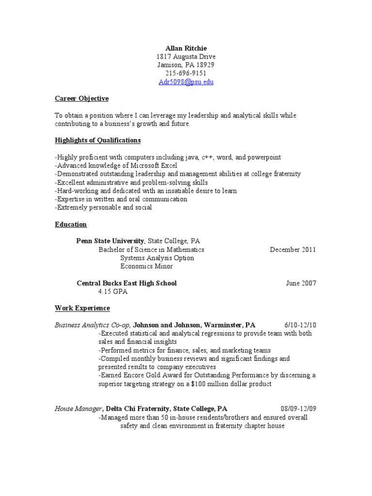 Allan Ritchie's Professional Resume | PDF
