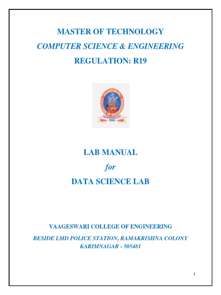 Data Science Lab Manual for Master of Technology in Computer Science ...