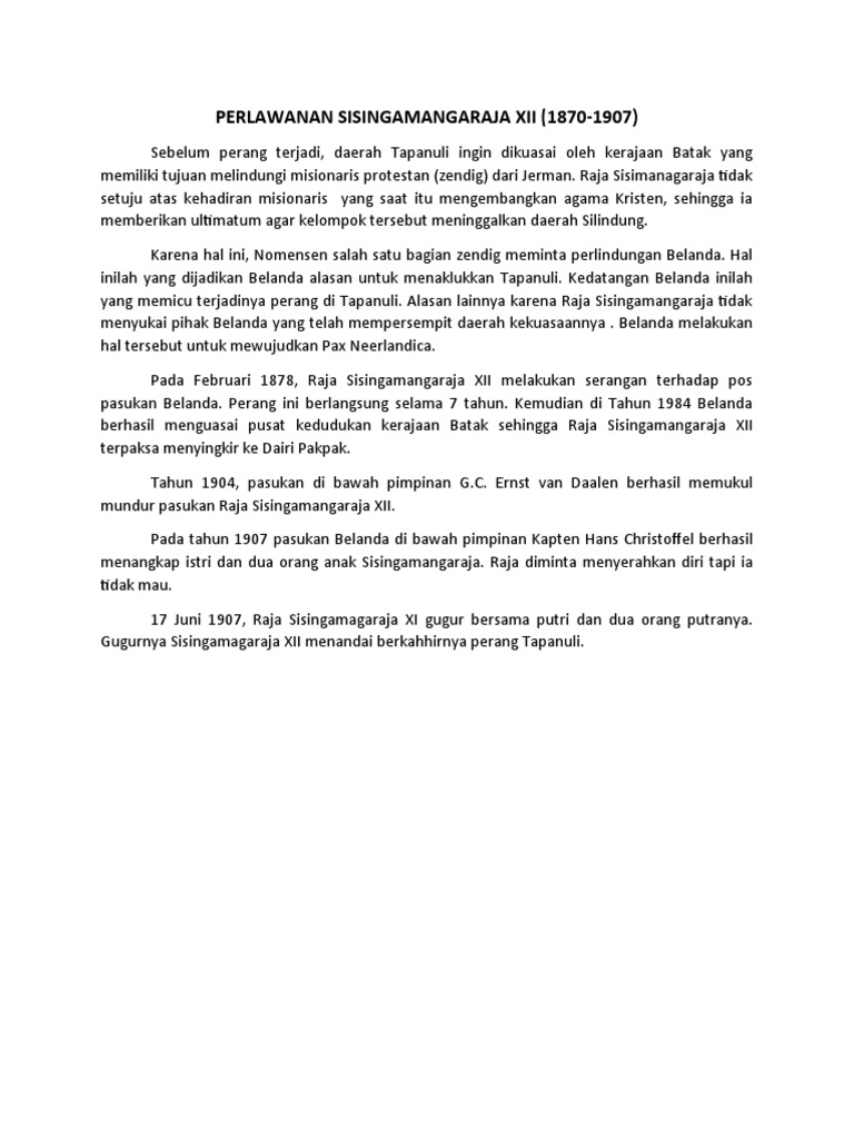 Perlawanan Sisingamangaraja XII di Tapanuli | PDF | Politik | Perjalanan
