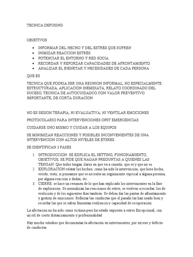 Técnica Defusing: Intervención Efectiva | PDF | Estrés (biología) | Las ...