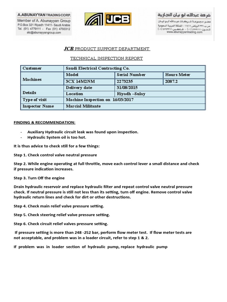 Product Support Department: Technical Inspection Report | PDF | Valve ...