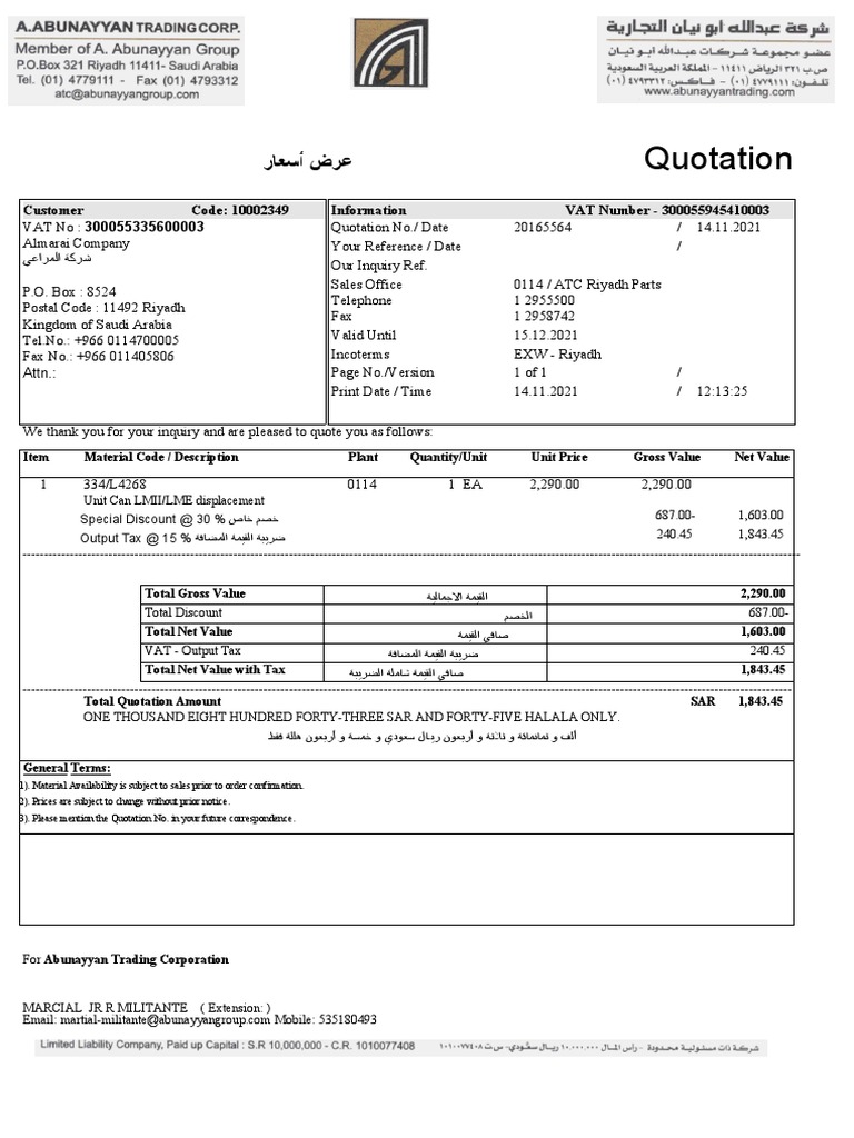 Quotation: Customer Code: 10002349 Information VAT Number ...