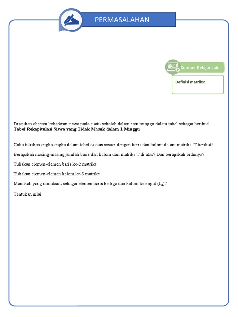 LKPD Operasi Matriks Jumlah, Kurang, Kali Skalar, Kali Matriks | PDF