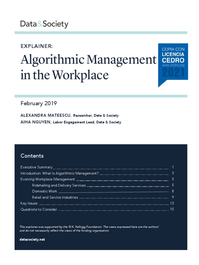 Algorithmic Management | Download Free PDF | Employment | Automation