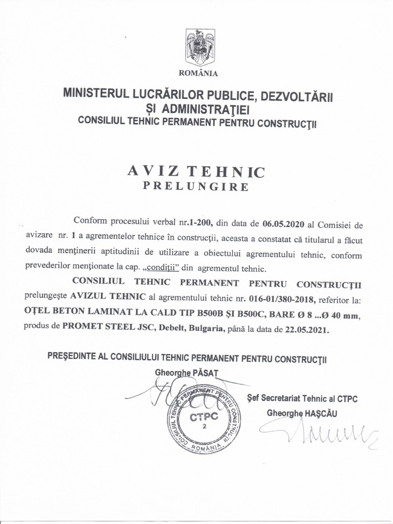 Prelungire Aviz Tehnic La at 016-01-380-2018 PROMET STEEL | PDF