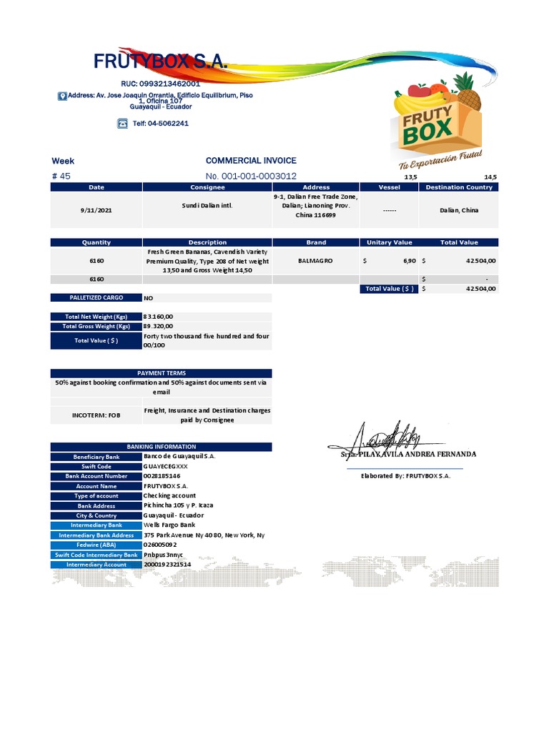 Export Invoice for Green Bananas | PDF | Business | Trade