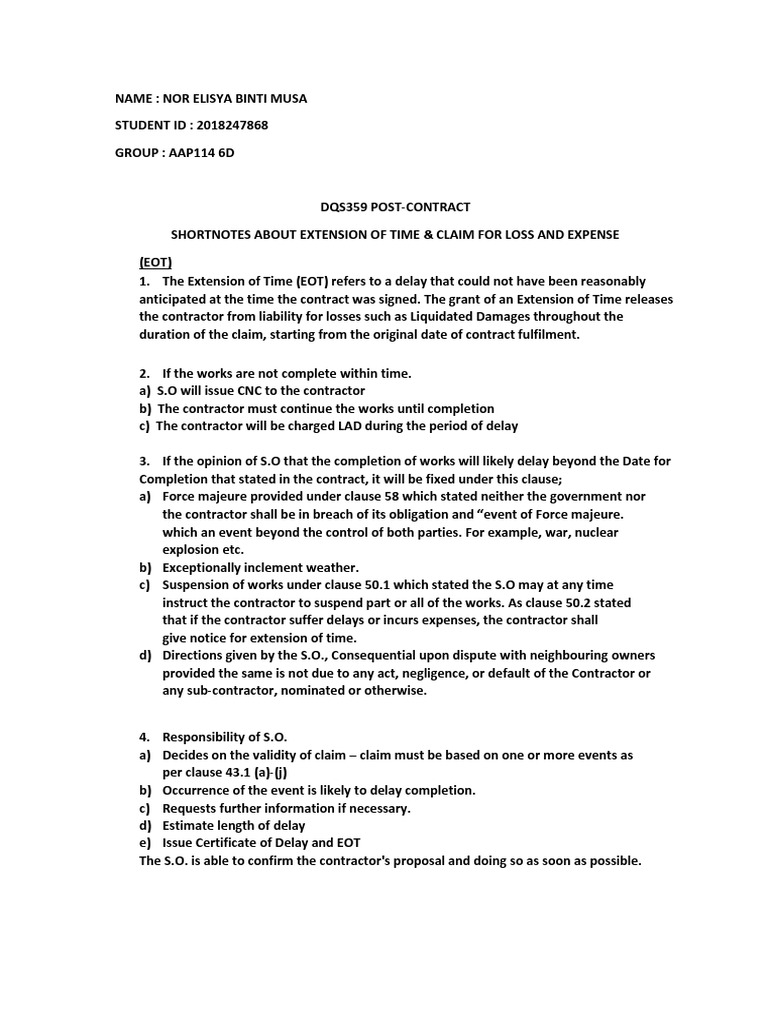 EOT and Loss Claims in Construction Contracts | PDF | Government ...