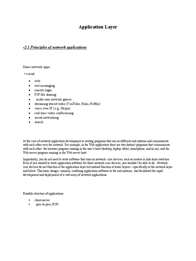Application Layer: - 2.1 Principles of Network Applications | Download Free PDF | Hypertext ...