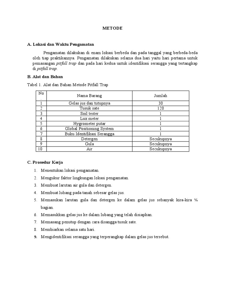 Metode Pengamatan Pitfall Trap | PDF