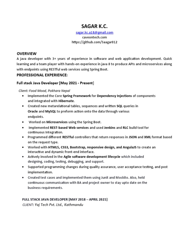 Sagar Kc Full Stack Java Developer May 2021 Present Download Free Pdf Web Application 3044
