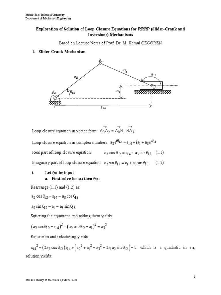 Exploration of Solution Methods for Loop Closure Equations of Planar Mechanisms Based on Slider ...