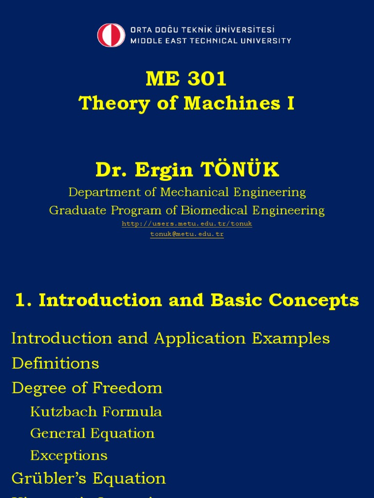 Theory of Machines I: Department of Mechanical Engineering Graduate ...