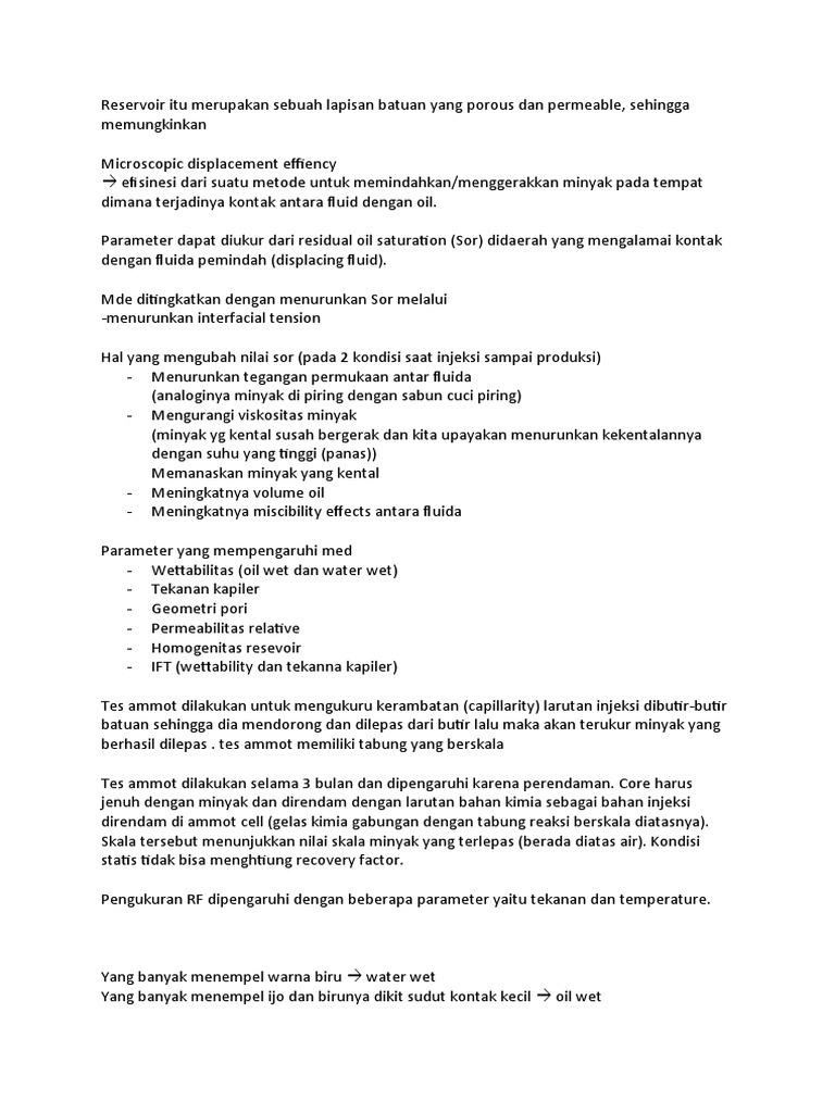 Catatan Microscopic Displacement Efficiency | PDF | Teknologi & Rekayasa