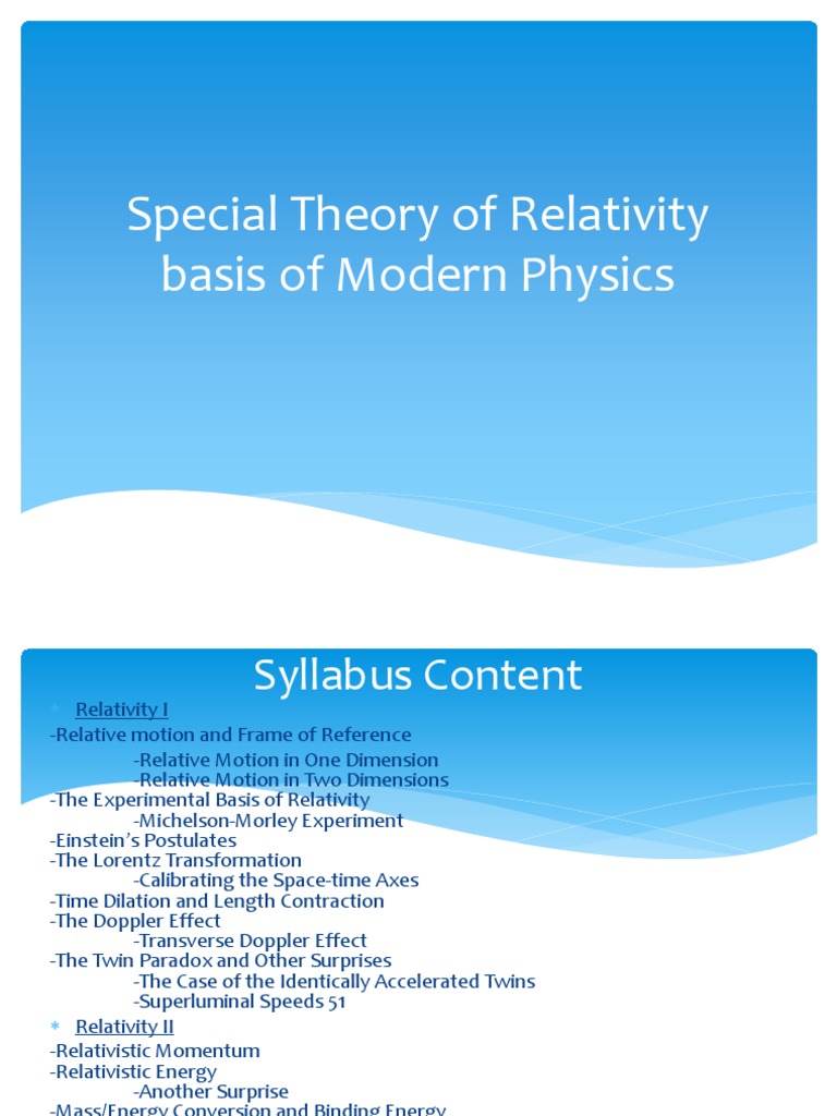Special Theory of Relativity Basis of Modern Physics | PDF | Special ...