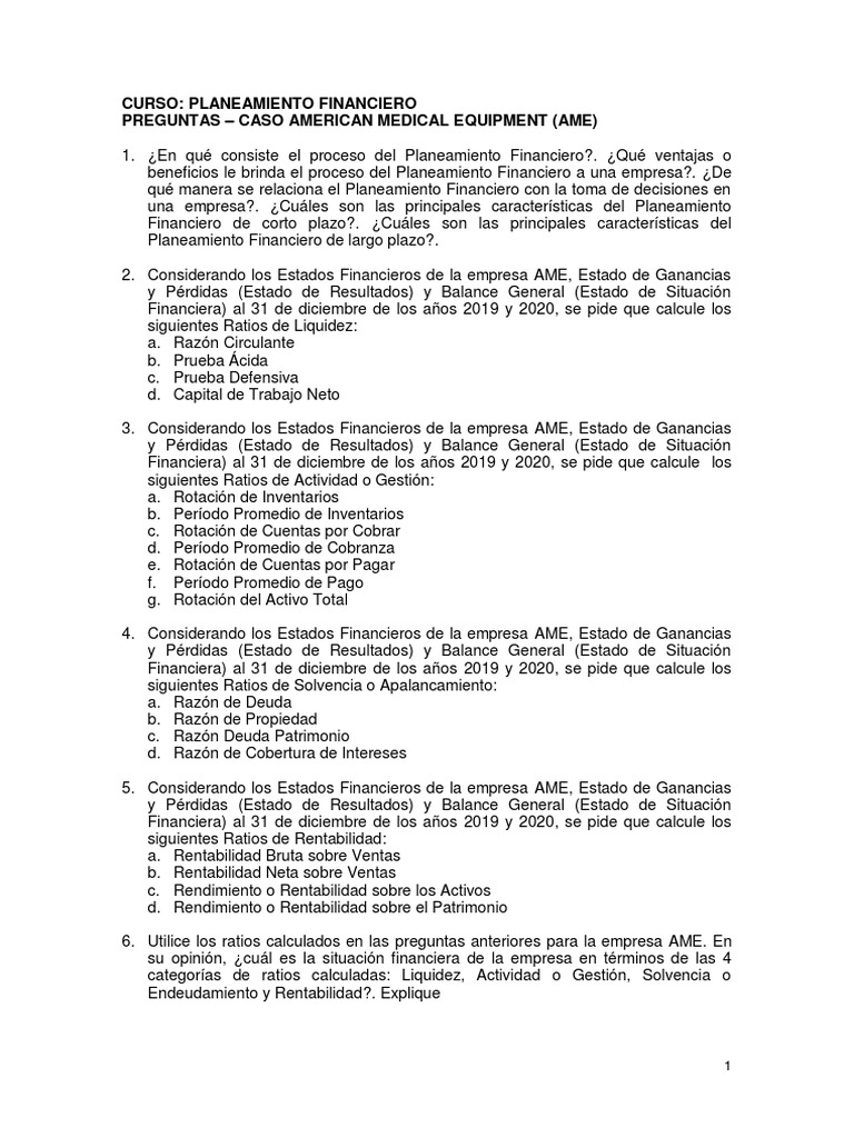 A-Preguntas - Caso Integrador American Medical Equipment-Rr | PDF ...