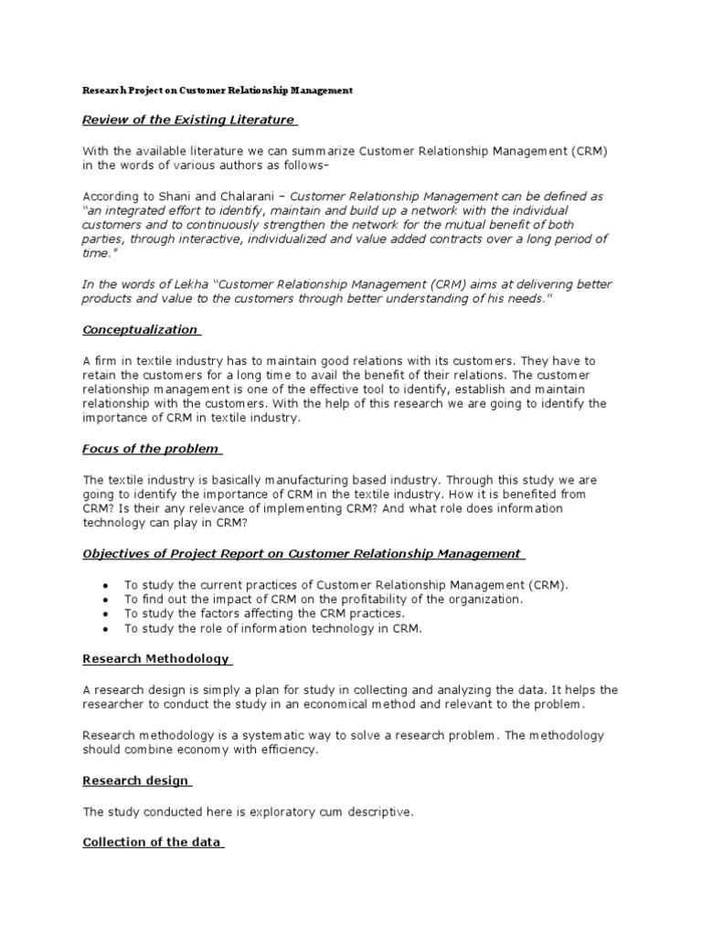 Research Project On Customer Relationship Management | PDF | Business