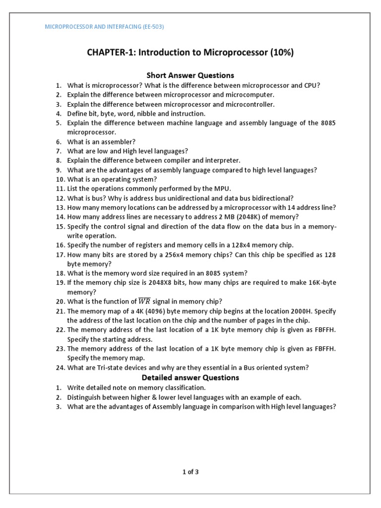 CHAPTER-1: Introduction To Microprocessor (10%) : Short Answer ...