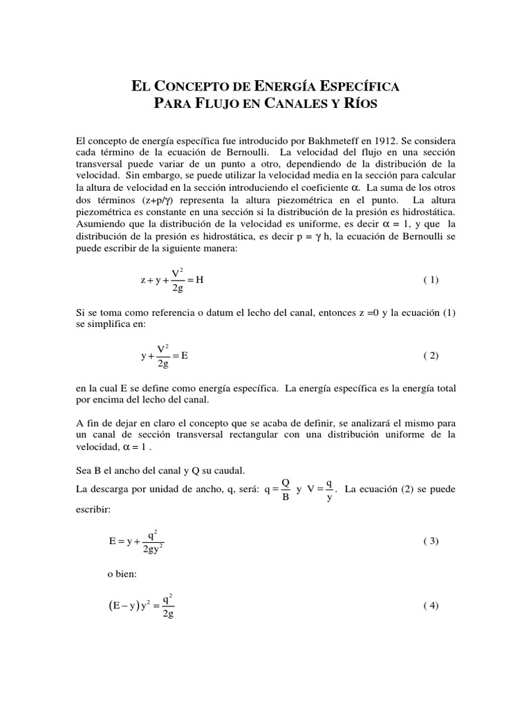 Energía Específica en Canales y Ríos | PDF | Pendiente | Asíntota