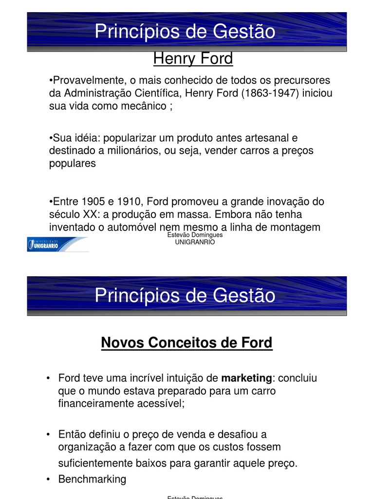 Princípios de Gestão - Henry Ford e o Fordismo | PDF | Produção em ...